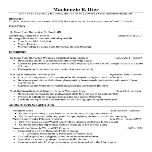 Mackenzie Uter- Resume | DOCX | Business and Finance
