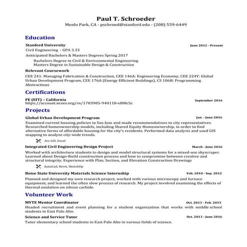 Paul Schroeder Resume 2017 | PDF | Civil Engineering Industry | Industries