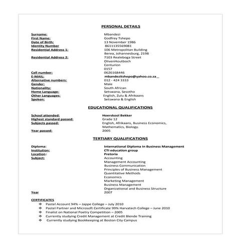 Mbandezi Tshepo CV | DOC