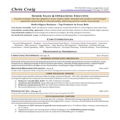 Chris Craig resume Senior Sales Operations Executive v170117 | DOCX