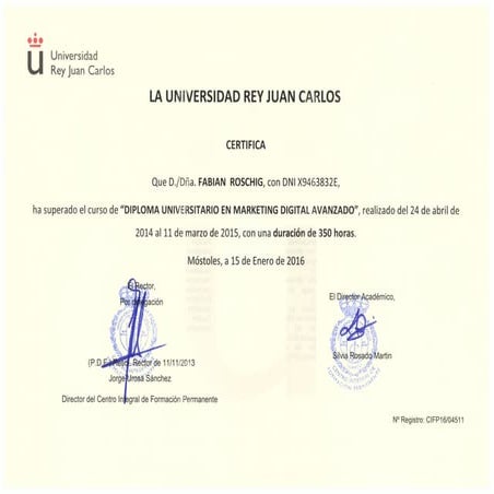Diploma Universidad Rey Juan Carlos Madrid | PDF