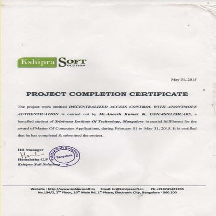 PROJECT COMPLETION CERTIFICATE | PDF