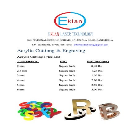 Acrylic price list | DOCX