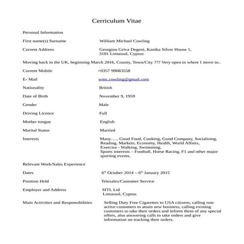 Michael Cowling CV | PDF