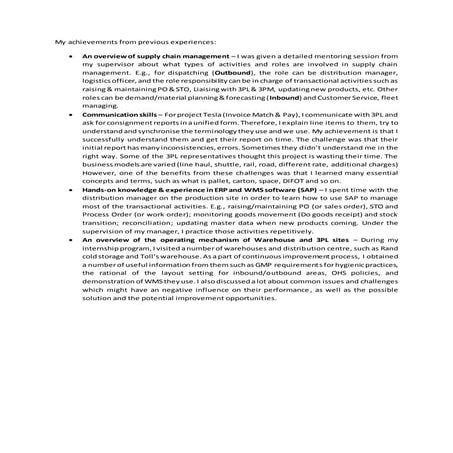 My Learning outcome from the internship program | DOCX