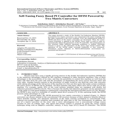 Self Tuning Fuzzy Based Pi Controller For Dfim Powered By Two Matrix Converters Pdf