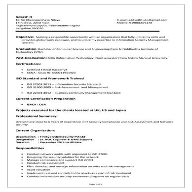Adarsh Resume ISO27001 | DOC