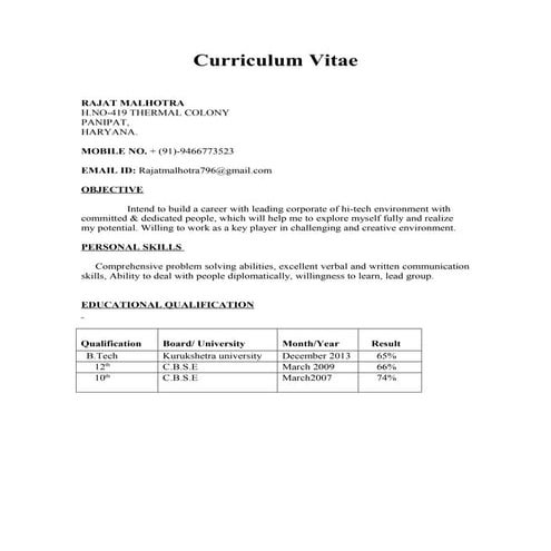 RAJAT Curriculum Vitae | DOC | Technology & Computing
