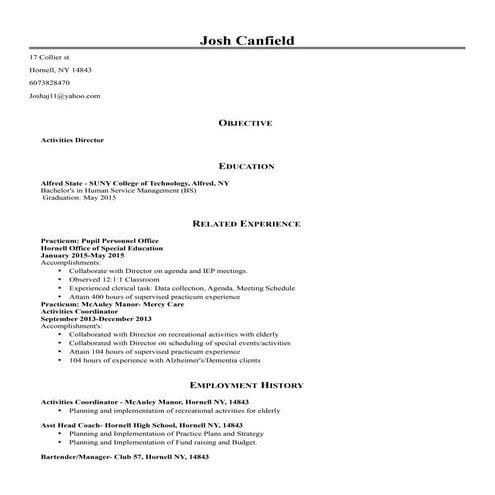 Josh Canfield Resume | RTF
