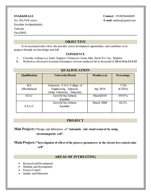 Dinesh Resume | PDF | Mechanical and Industrial Engineering Industry ...