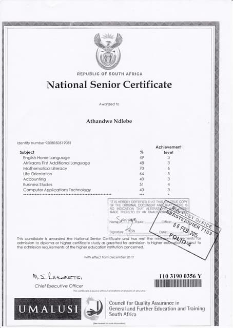 National Senior Certificate- 2008 | PDF | Education