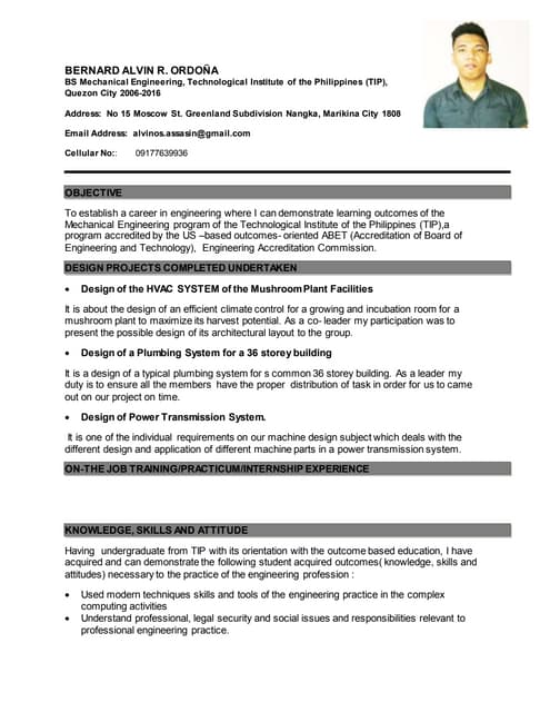 Resume for ojt / work | DOCX | Professional School | Postgraduate Education