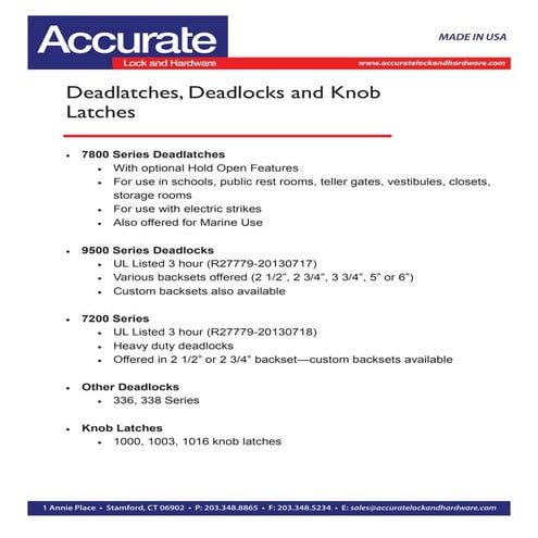 Deadlatches, deadlocks, knob latches | PDF