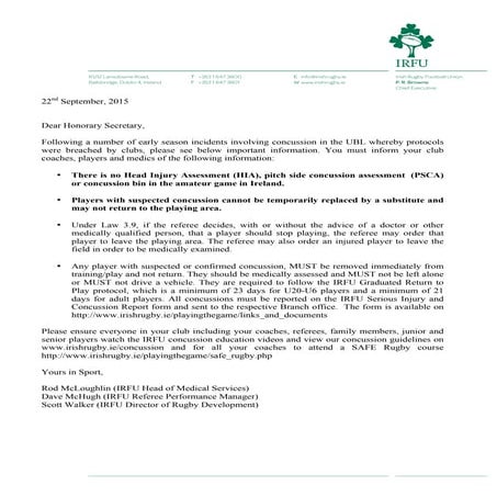 UBL Concussion letter | PDF