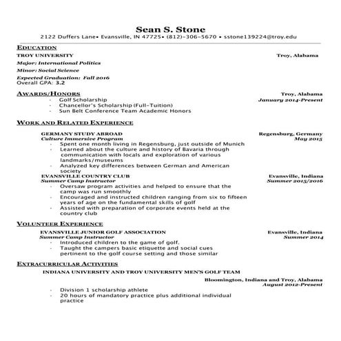 Sean Resume 2016 | PDF | College Education | Education