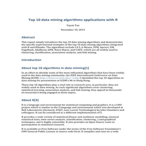 Tao Fayanreport On Top 10 Data Mining Algorithms Applications With R Pdf 9633
