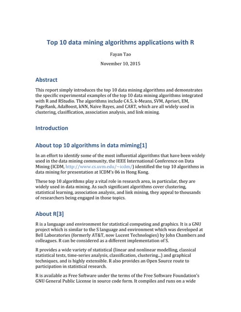 Tao Fayanreport On Top 10 Data Mining Algorithms Applications With R Pdf 9633