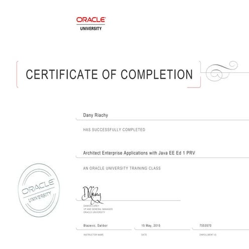 certificate - Architect Enterprise Applications with Java EE Ed 1 | PPT