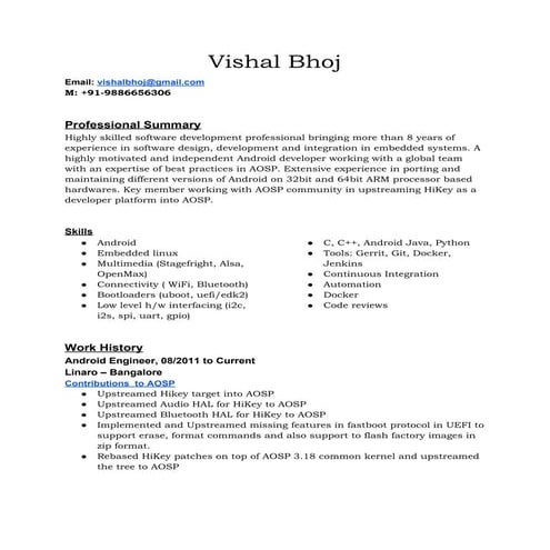 VishalBhoj-Resume (1) | PDF | Operating Systems | Computer Software and ...