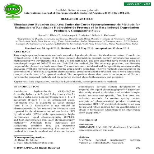 Simultaneous Equation And Area Under The Curve Spectrophotometric Methods For Estimation Of