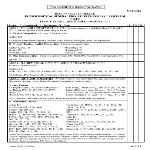 IGETC Requirements | PDF