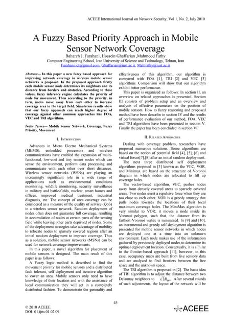 A Fuzzy Based Priority Approach In Mobile Sensor Network Coverage Pdf