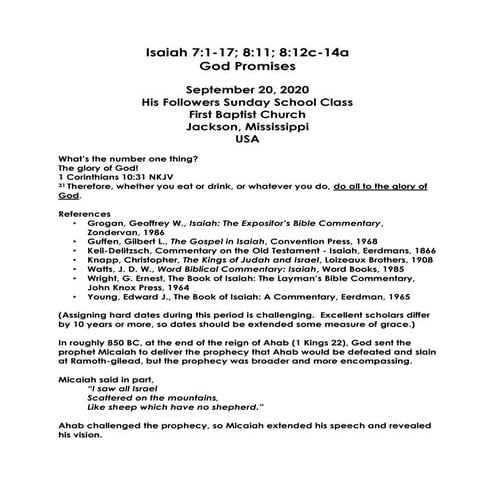 09-20-20, Isaiah 7;1-17 & 8;11 & 8;12c-14a, God Promises | PDF
