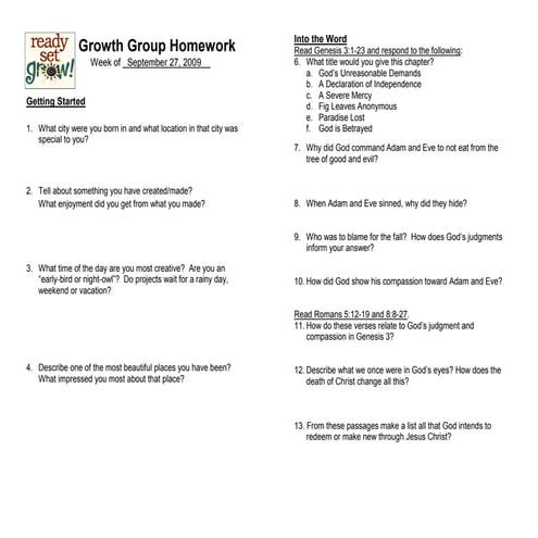 09 27 09 Growth Group Pages | PDF