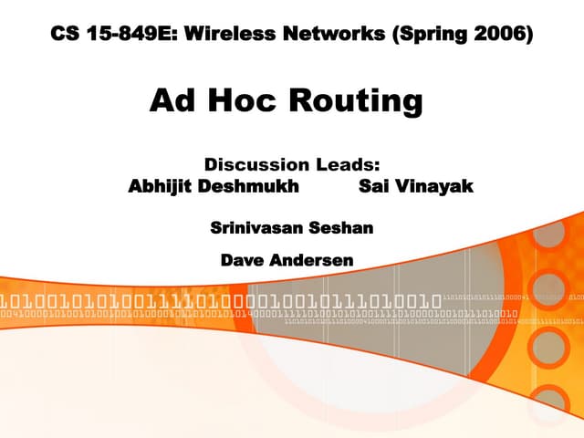 Adhoc Wireless Networks For The Mobile Computing Ppt