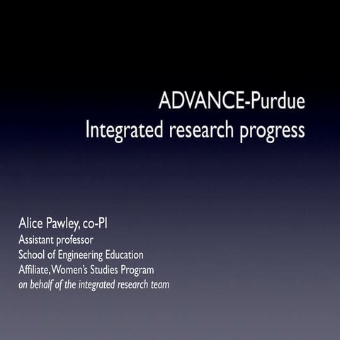 ADVANCE-Purdue Integrated Research Team progress report | PDF