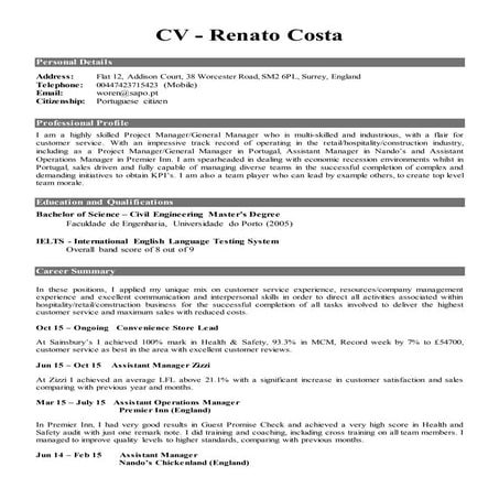 CV renato costa jul16 | DOCX | Business Administration | Business
