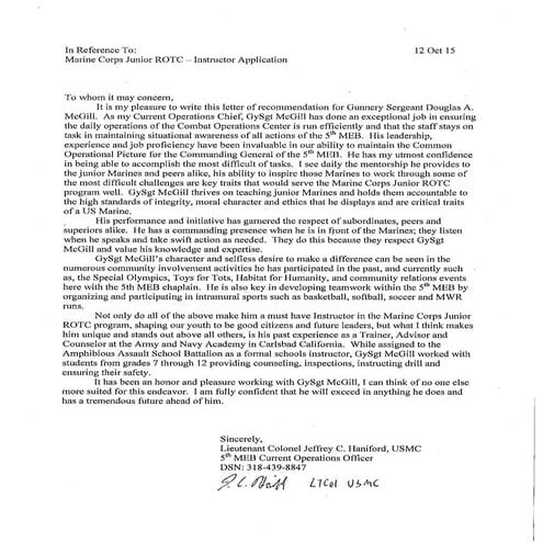 letter%20of%20rec%20LTCOL.%20Haniford | PDF