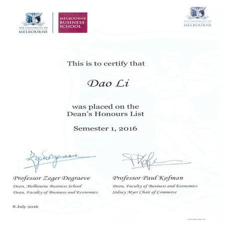 Dean's honours list | PDF