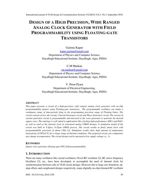 DESIGN AND PERFORMANCE ANALYSIS OF NINE STAGES CMOS BASED RING ...