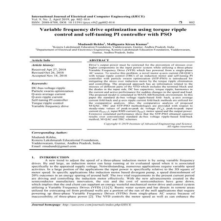 Variable Frequency Drive Optimization Using Torque Ripple Control And