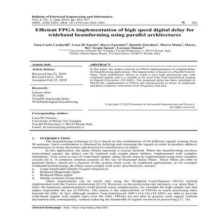 Efﬁcient Fpga Implementation Of High Speed Digital Delay For Wideband Beamforming Using Parallel