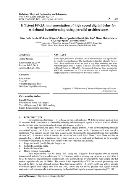 Efficient Fpga Implementation Of High Speed Digital Delay For Wideband Beamforming Using Parallel