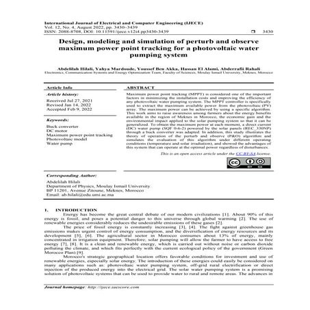 Design Modeling And Simulation Of Perturb And Observe Maximum Power Point Tracking For A 