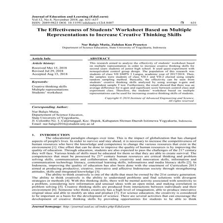 The Effectiveness of Students’ Worksheet Based on Multiple Representations to Increase Creative ...