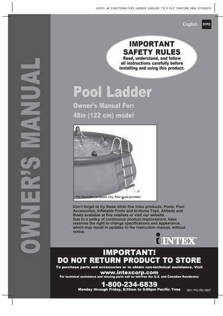 Intex 52 inch swimming pool ladder manual | PDF