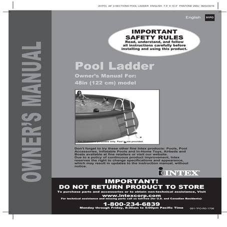 Intex pool ladder manual for 48 inch swimming pools | PDF
