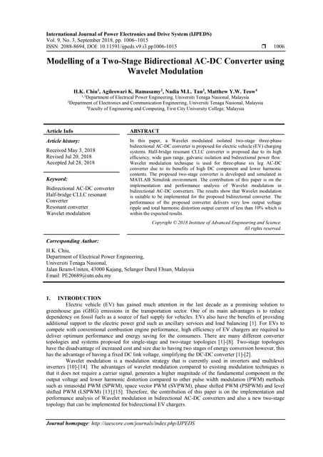 Modelling Of A Two Stage Bidirectional Ac Dc Converter Using Wavelet