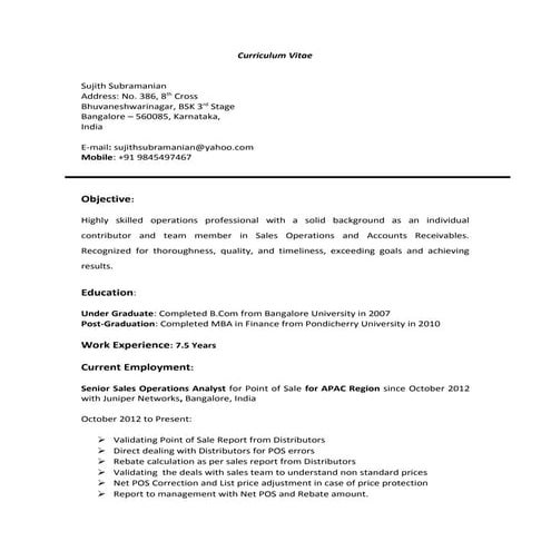 Resume Sujith Subramanian | DOC