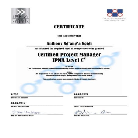 Anthony IPMA Clevel certificate | PDF