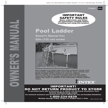 Intex 52 inch swimming pool ladder manual | PDF