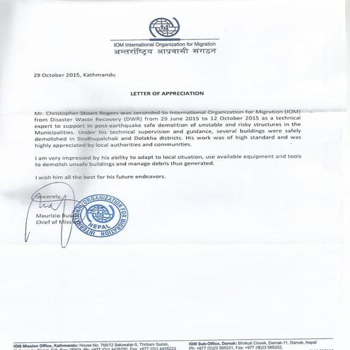 IOM letter of appeciation Nepal | PDF