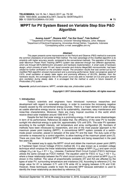 Mppt For Pv System Based On Variable Step Size Pando Algorithm Pdf
