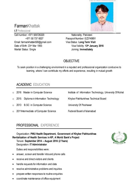 CV (Farhan Siddiqui) | DOCX | Undergraduate Education | College Education
