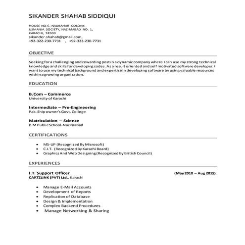 Sikander's New CV-1 | DOCX | Databases | Computer Software and Applications