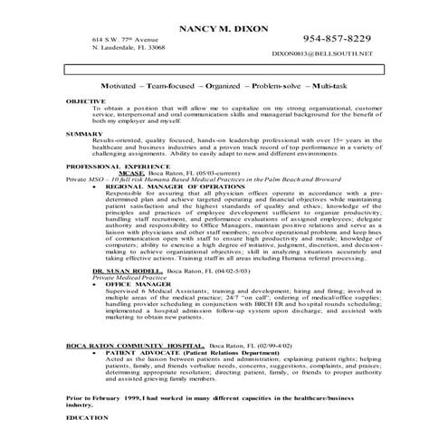 Nancy Dixon resume 2015 | DOCX | Healthcare Industry | Industries